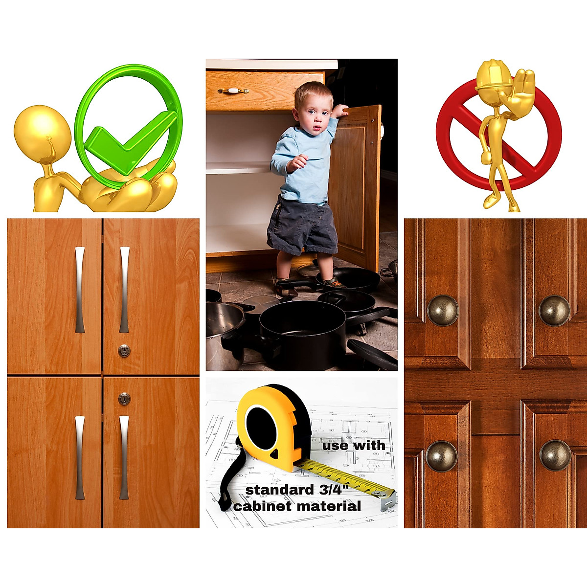 K-Rae Evolution Double Door Lock Safety Cabinet Locks with Keys - Kitchen Cabinet Locks for Adults Cupboard Storage Lock Easy to Install Hardware Included 2 Color Options (Keyed Differently)