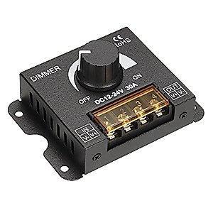 MECCANIXITY LED PWM Dimmer DC 12V 24V 30A Knob ON/Off Switch Dimming Controller with Metal Shell for Single Color Lighting LED Strips, Black