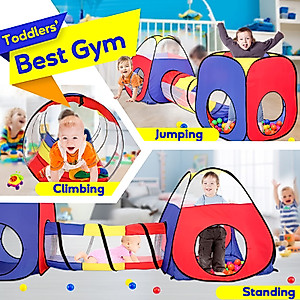 3 in 1 Kids Play Tent with Play Tunnels and Ball Pit, Pop Up Toddler Tent for Kids, Kids Toys for Boys and Girls Babies Children Indoor and Outdoor Playhouse, Gift Idea (Balls NOT Included)