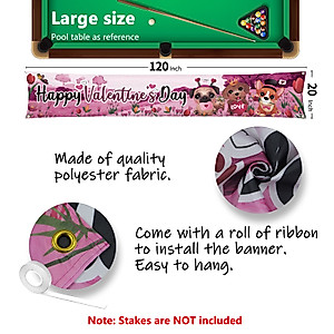 Large Happy Valentines Day Banner Outdoor Decorations 120" x 20" Valentine's Yard Sign Purple Flowers Cute Dogs Love Hill Holiday Party Supplies Valentine Backdrop Home Decor with Brass Grommets for Garden House Fence Garage Indoor Gifts Anniversary Weddi