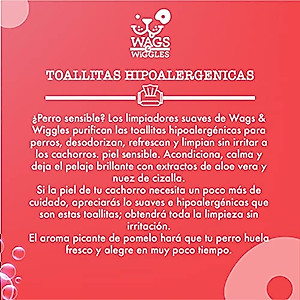 Wags & Wiggles Purify Hypoallergenic Wipes for Dogs | Gently Clean & Condition Your Dog's Coat Without A Bath | Zesty Grapefruit Scent Your Dog Will Love, 100 Count (Pack of 2)