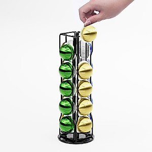 SEVENLINE 20 Vertuo Pods Coffee Pod Holder Compatible For Nespresso Vertuoline Stand Rack Holds Vertuo line Organizer Carousel 360-Degree Rotatable (Black)