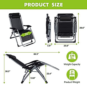 Polar Aurora Zero Gravity Chair, Outdoor Adjustable Padded Lounge Chairs with Detachable Cushion, Removable Headrest and Cup Holder, Premium Durable Folding Portable Recliner Supports Over 330 LBS