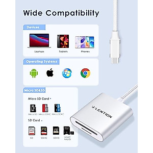 LENTION USB C to SD/Micro SD Card Reader, Type C SD 3.0 Card Adapter Compatible 2023-2016 MacBook Pro 13/15/16, New Mac Air/iPad Pro/Surface, More (CB-C8, Silver)