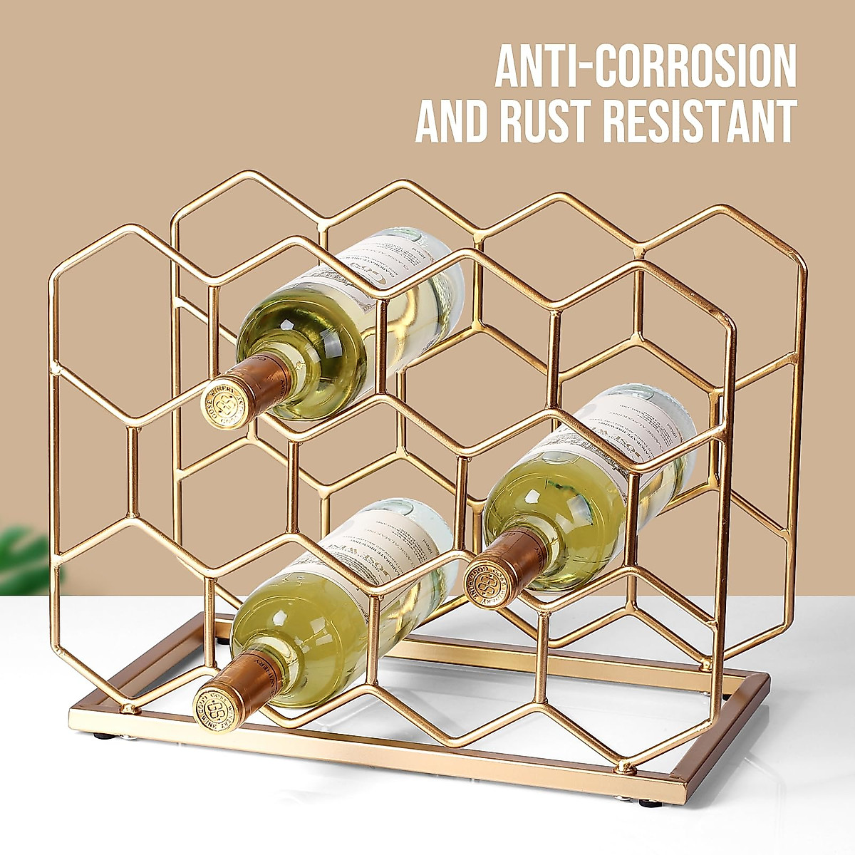 Drincarier 14 Bottle Countertop Wine Rack - Freestanding Modern Gold Metal Wine Rack - Tabletop Wine Holder Stand for Cabinet, Pantry, Wine Bottle Storage…