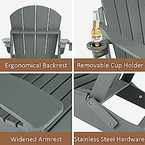 ABCPATIO Folding Adirondack Chair Outdoor Weather Resistant Patio Chair with Cup Holder, Seat Width 20", Dark Gray
