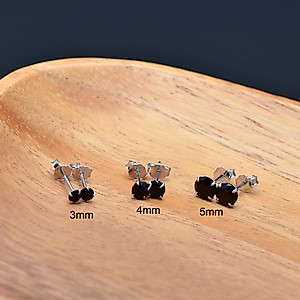 Black Cubic Zirconia Studs Sterling Silver Earrings for Women Man, 3 mm