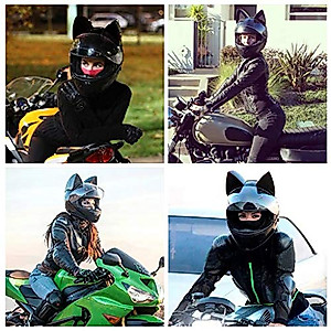 DCLINA Cat Ears for Women Helmet Personalized Girl Electric Motorcycle Full Face Helmet, Men Street Knight Racing Shaped Motorbike Helmet ATV Crash Scooter Flip Up Visors Helmets DOT Certified