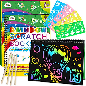 ZMLM Scratch Paper Art Craft Gift: 2 Pack Rainbow Scratch Set for Kids Drawing Coloring Craft Black Magic Art Supplies Kits Easter Basket Stuffers for Girls Boys Birthday Valentines Day Toys