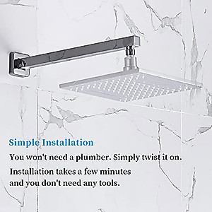 AZOS 16 Inch Shower Arm with Flange, Rain Shower Head Extension Extender, Chrome Universal Showering Components Shower Arm Stainless Steel Bathroom Rainfall Showerhead