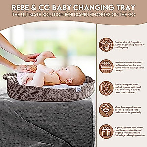 Baby Changing Basket for Baby Dresser, Foam Pad with Two Waterproof Covers, Includes Diaper Organizer, Table Moses, Changing Table Topper for Dresser Boho by REBE & CO