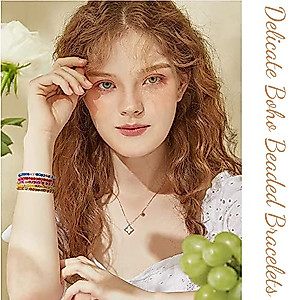 MOZAKA 26Pcs Boho Beaded Bracelets for Women Colorful Stackable Sparkly Crystal Beads Bracelets Multi-Layer Versatile Statement Bracelets Stretch Cuff Jewelry Gifts