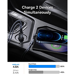 MRGLAS Car Charger, 4.8A [Pull Ring Design] Cigarette Lighter USB Charger,[Smallest All Metal] USB Car Charger Dual Port Car Charger Adapter Compatible with iPhone 14/13/12/11 Samsung Note 9/S10/S9/S8