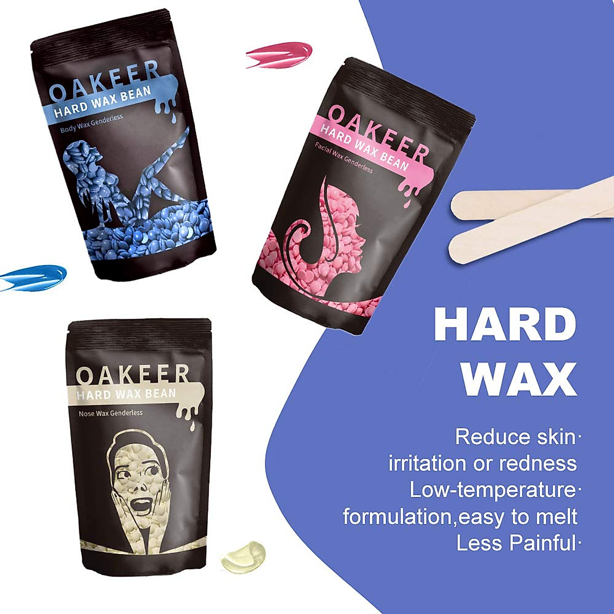 Oakeer Waxing Kit Mini Wax Warmer Painless Hair Removal Body Waxing Designed for Partial Waxing Werewolf Own Waxing at Home,24 Accessories