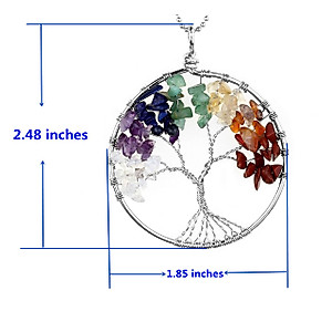 Jovivi Crystal Quartz Life Tree Crystal Necklace 7 Chakras Healing Gemstone Pendant Necklace