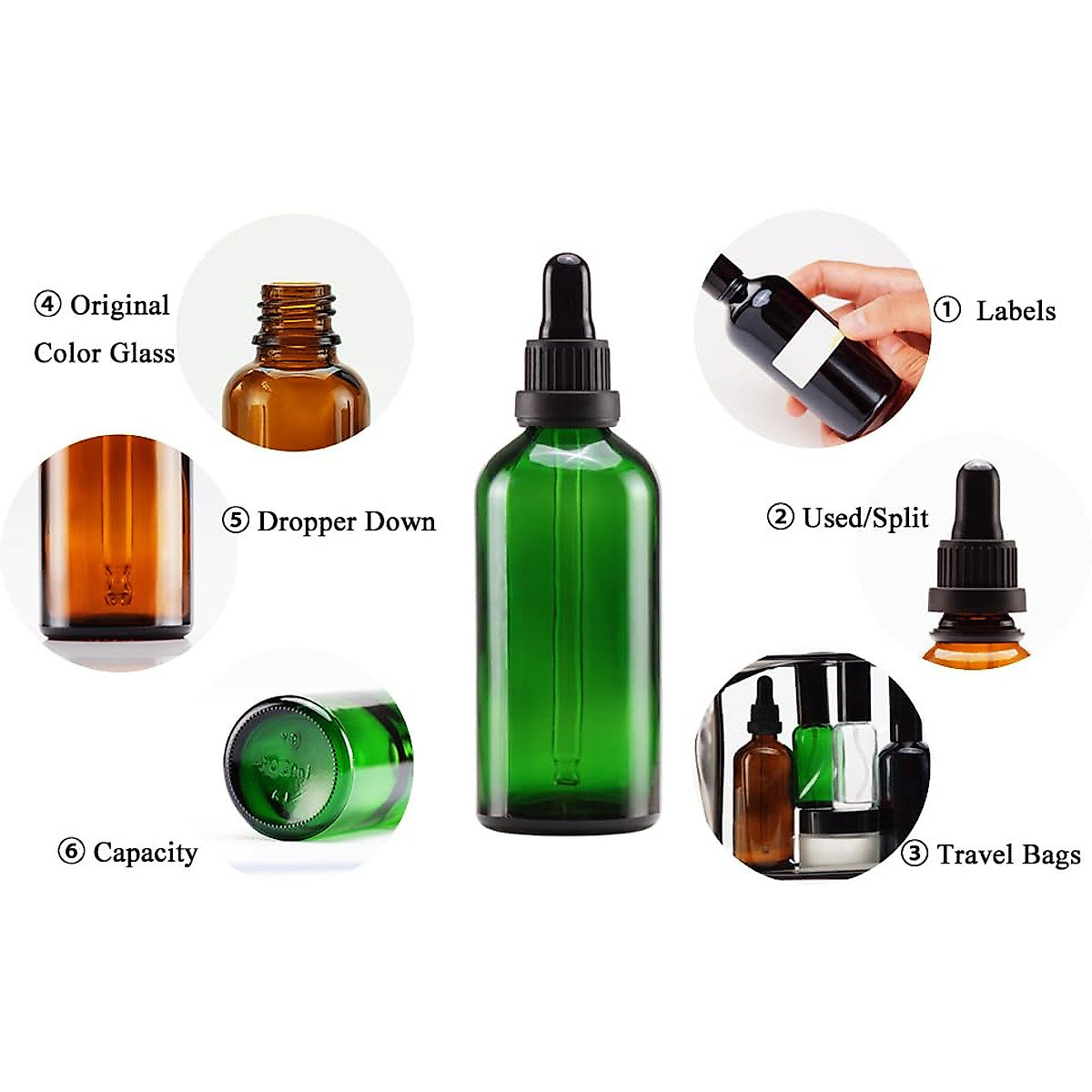 YIZHAO Green Glass Dropper Bottle 4oz, Tincture Bottles with Glass Dropper, for Essential Oils, Aromatherapy, Cosmetic, Laboratory, Pharmacy, Liquids, Travel –4 Pcs