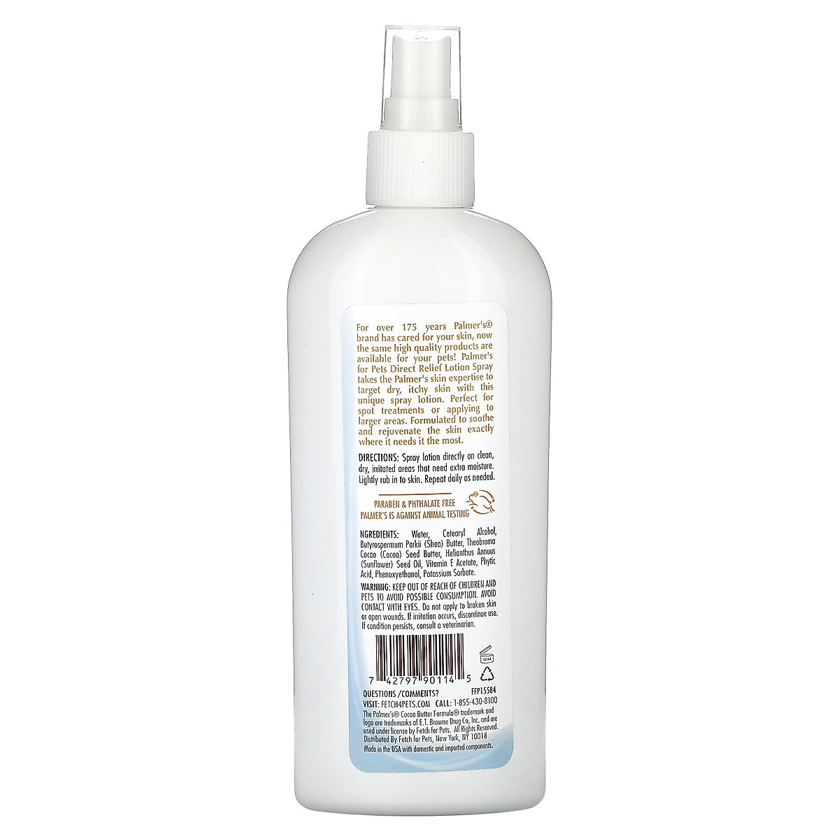 Palmer's for Pets Cocoa Butter Formula Direct Relief Lotion Spray for Dogs with Vitamin E | Fragrance Free Dog Lotion for Dry Itchy Skin Spray On Lotion for Dogs - 8 oz (FF15584)