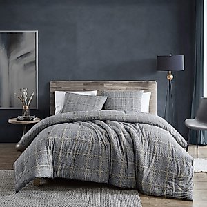 Kenneth Cole New York - Twin Duvet Cover Set, Cotton Bedding with Matching Sham, All Season Home Decor (Sussex Flannel Black, Twin)