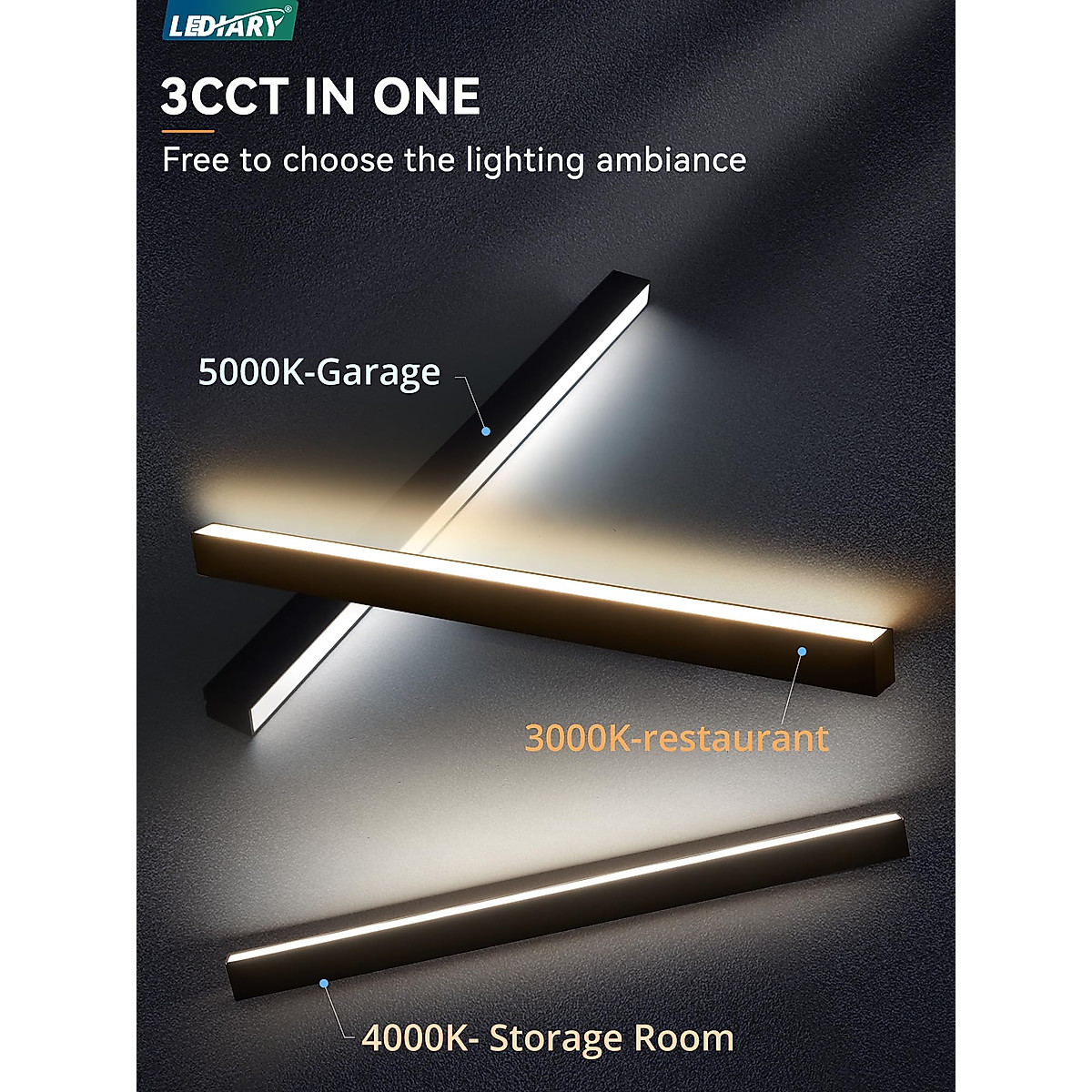 LEDIARY 3CCT LED Linear Light with Remote Control, 4FT LED Shop Light, Dimmable 40W 2400LM Hanging Light for Garage Office Workshop, Pack of 4