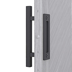 Genius Iron 12" Heavy Duty Sliding Barn Door Flush and Pull Handle, Black Rustic Design Handle for Gate, Garages