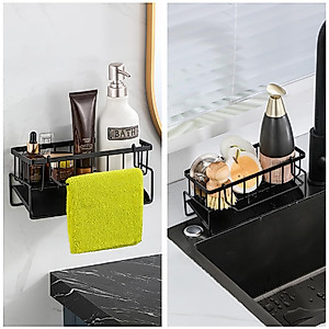 YISMAN Sink Holder for Sponge, Dish Brush, Soap, Scrubber, Dishcloth, No Punching,with Detachable Hanging Rod,Grey