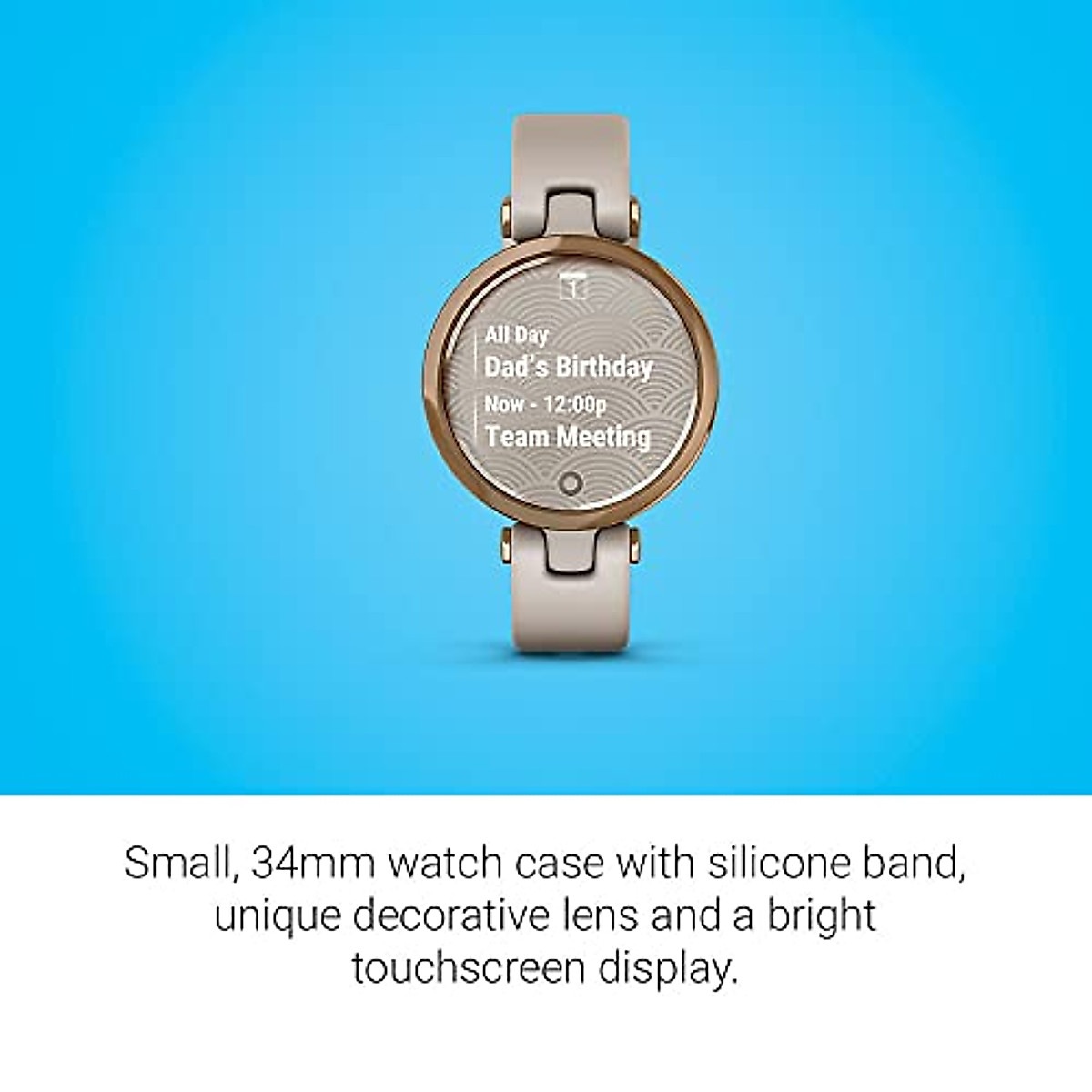 Garmin Lily™, Small GPS Smartwatch with Touchscreen and Patterned Lens, Rose Gold and Light Tan