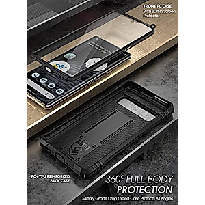 Poetic Revolution Series Case for Google Pixel 7 Pro 5G, Built-in Screen Protector Work with Fingerprint ID, Full Body Rugged Shockproof Protective Cover Case with Kickstand, Black