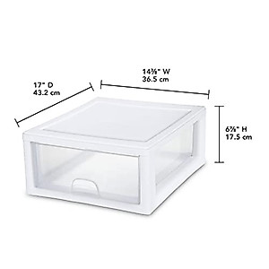 Sterilite 16 Quart Stackable Sturdy Plastic Storage Drawer Container for Home and Office Organization, Clear and White (12 Pack)