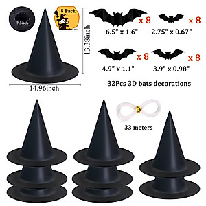 8 Pack Halloween Decorations Black Witch Hat, Indoor Halloween Decorations Outdoor Hanging Witch Hat Decor
