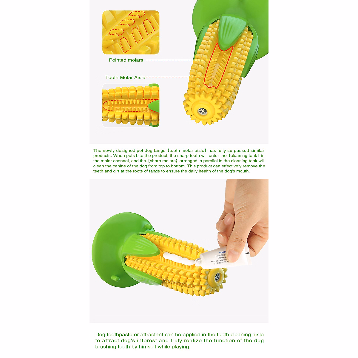 ASWER Dog Toothbrush Chew Toy for Aggressive Chewers Corn Dog Teeth Cleaning Squeaky Toys Durable Dog Dental Care Chew Stick for Large Medium Small Breed Puppy with Suction Cup