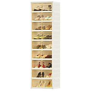 FLEXIMOUNTS Shoe Rack Organizer Storage Box 9 Tiers-18 Pairs, Portable Folding Shoe Rack for Closet Entryway, Collapsible Shoe Cabinet with Magnetic Clear Door for Front Door Entrance