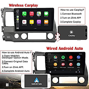 Binize Android 10 Car Stereo Compatible with CarPlay&Android Auto,10 Inch Touch Screen Car Radio Support Bluetooth,GPS Navigation,FM&AM,RDS,DSP,SWC for Honda Civic 2006-2011+Backup Camera
