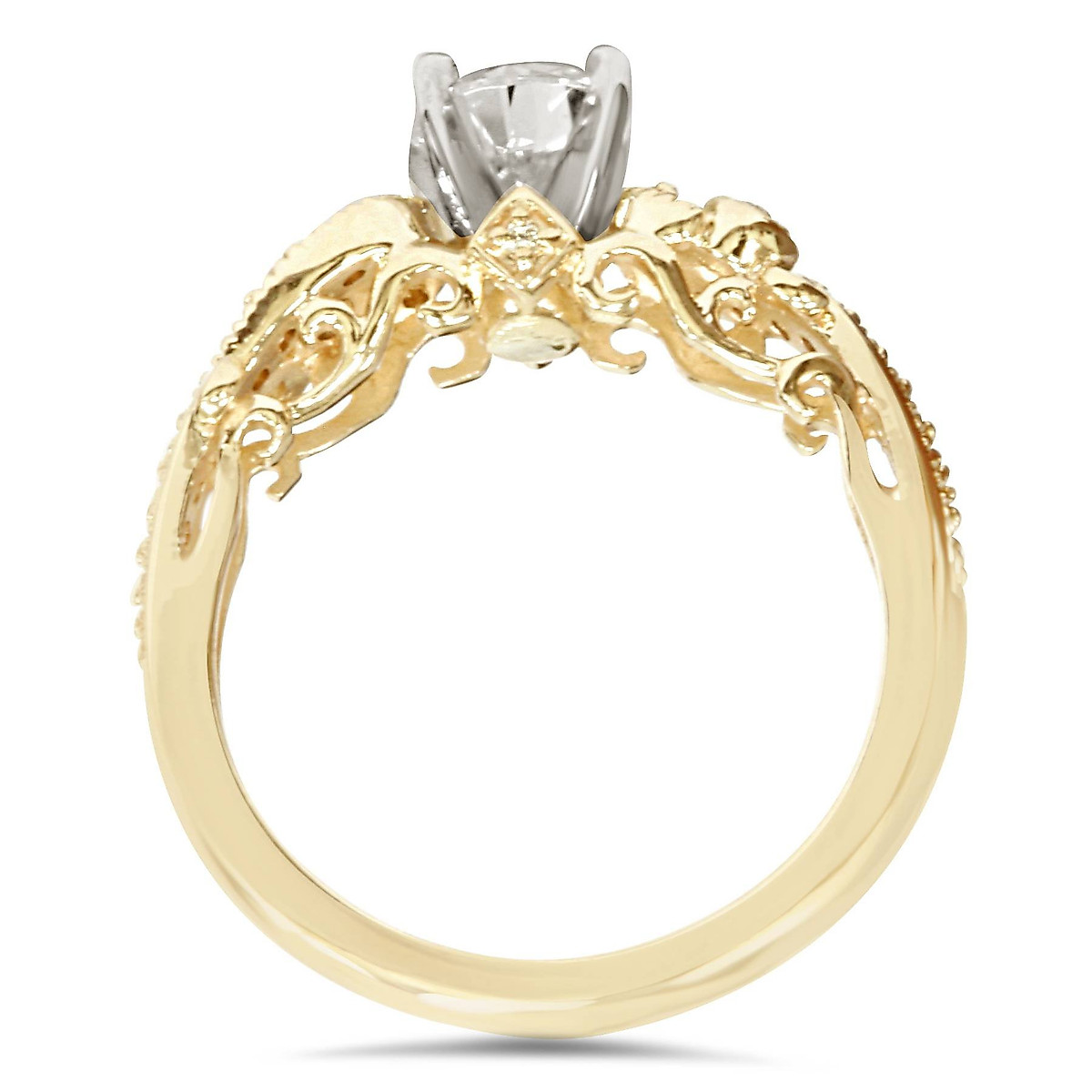 Emery 3/4Ct Vintage Diamond Engagement Wedding Ring Set 14K Yellow Gold - Size 8.5