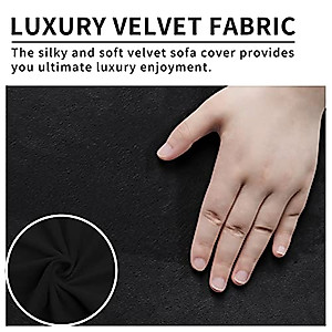 Easy-Going Velvet Couch Covers for 3 Cushion Couch Sofa, Luxury Velvet Sofa Cover with Ties, One Piece Sofa Slipcover for Living Room (Black, Sofa)