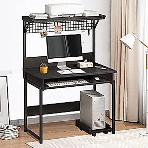 ALISENED 31.5" Computer Desk with Hutch, Office Desk Study Table Writing Desk Workstation PC Table for Home Office，Space Saving Design