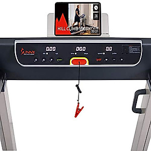 Sunny Health & Fitness Electric Slim Folding Running Treadmill with Wide Belt, Tablet Holder, Speakers, 250 lb Max Weight, No Assembly - Strider, SF-T7718, Gray