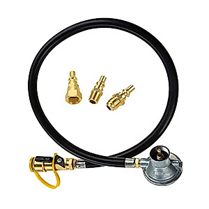 ETERMETA 1LB Low Pressure Propane Tank Gas Regulator Valve with 1/4 Quick Connection Turn-Off Valve and 3 Connect Fittings, for Camper, Grill, Heater, Fireplace, Fire Pit