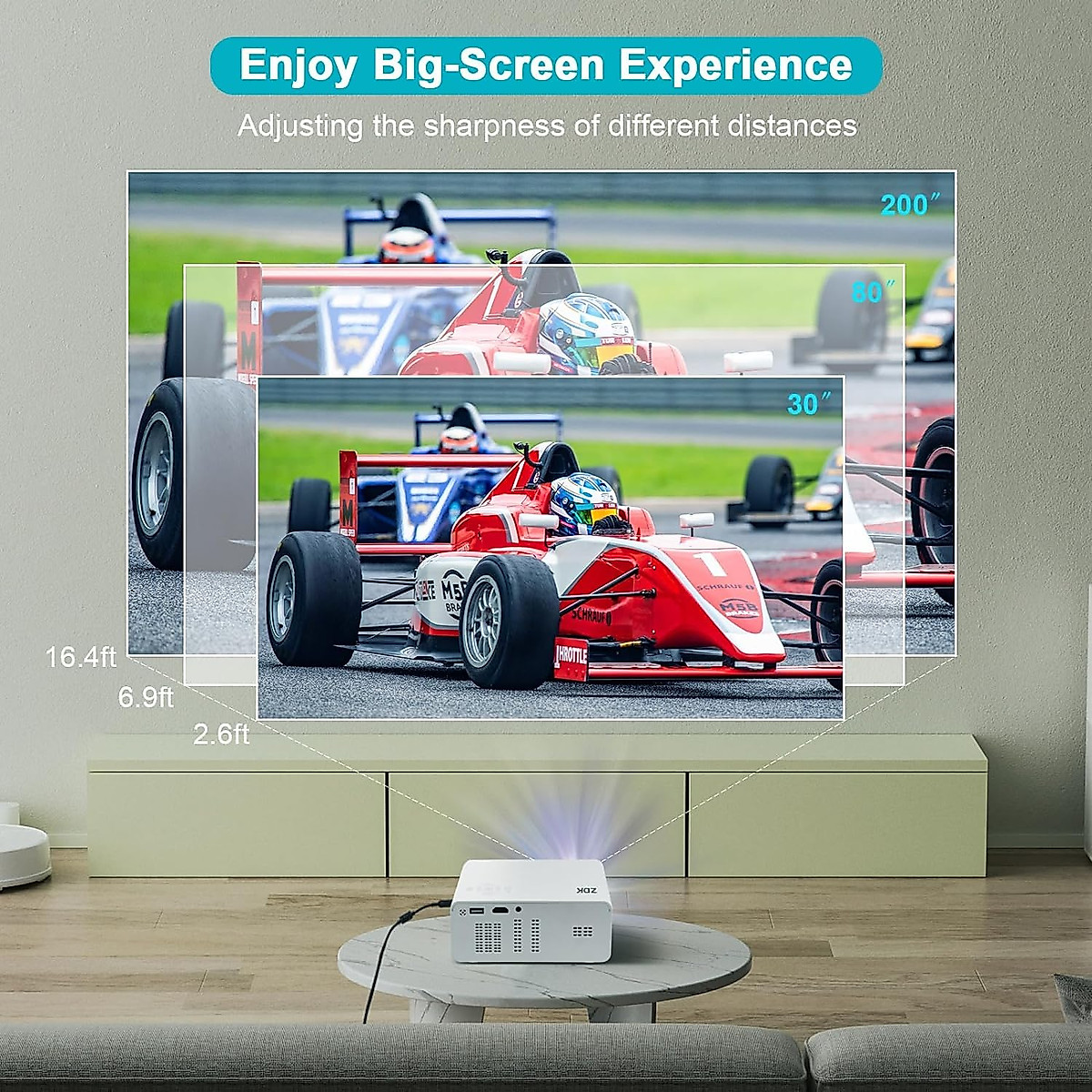 Mini Projector With Wifi 1080P Full HD Projector, ZDK 12000L Portable Outdoor Movie Projector 4K Supported Home Theater, Compatible with iOS/Android Phone/Laptop/PC/TV Stick/HDMI/USB/AV/PS5