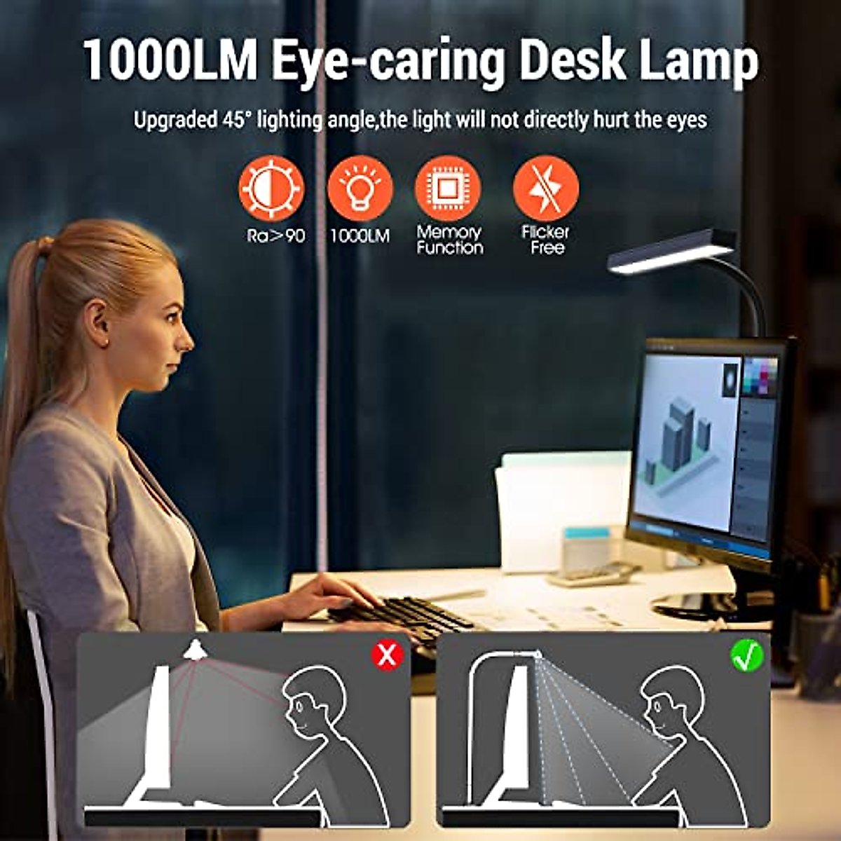 CELYST LED Desk Lamp, 10W Architect Desk Light with Flexible Gooseneck for Home Office, 3 Color Modes & 30 Brightness Levels Reading Lamp, Bright Tall Task Light for Piano, Computer, Table, Black
