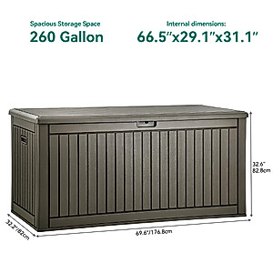 YITAHOME 260 Gallon Double-Wall Deck Box with Divider & Side Handles, Outdoor Large Storage for Patio Furniture Cushions, Garden Pool Accessories, Water Resistant & Lockable