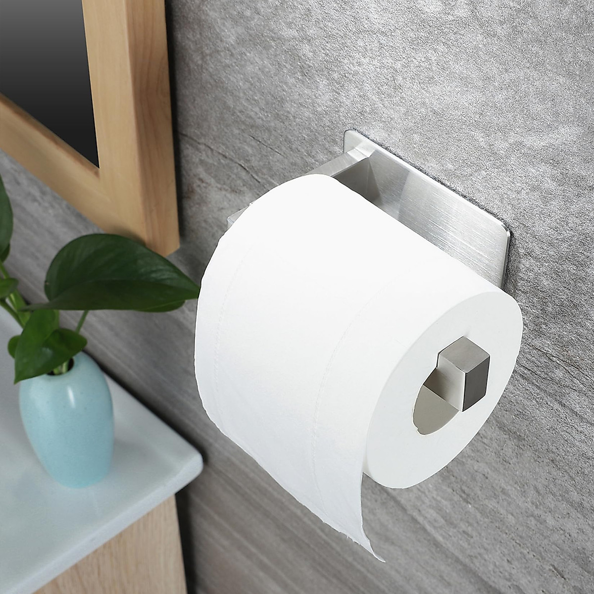YIGII Toilet Paper Holder - Self Adhesive Toilet Roll Holder Wall Mount Stainless Steel Toilet Paper Roll Holders No Drilling for Bathroom Washroom, Silver