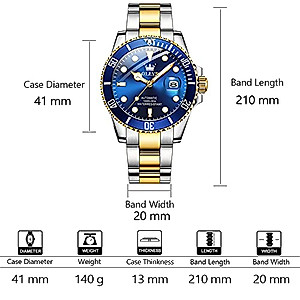 OLEVS Automatic Watches for Men Large Face Stainless Steel Wrist Watch Blue Classic Luxury Men's Self Winding Watches Silver Gold Tone Date Waterproof Mens Mechanical Watches Relojes para Hombres