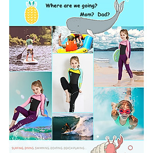 NATYFLY Kids Wetsuit, 2.5mm Neoprene Thermal Swimsuit, Full Wetsuit for Girls Boys and Toddler, Long Sleeve Kids Wet Suits for Swimming (New Pink-Girls Wetsuit-2.5mm, 6)