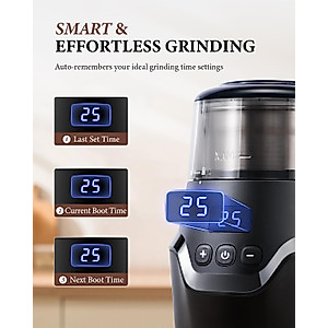 SHARDOR Adjustable Coffee Grinder Electric, Super Silent Electric Coffee Bean Grinder with Time-Memory Adjustment and Multi-Functional Stainless Steel Cup for Spices, Herbs, and Nuts Grinding, Gray