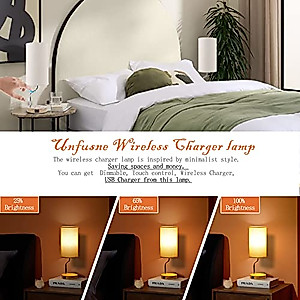 Unfusne Lamps for bedrooms Set of 3, Touch Control Table Lamp 3 Way Dimmable Nightstand Lamp with Fabric Shade, Small Lamp Living Room, Dorm, Home,Office(LED Bulb Included)