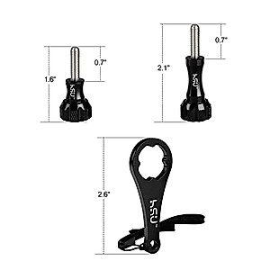 HSU Aluminum Thumbscrew Set + Wrench for Gopro Session,Hero 11, 10, 9, 8, 7, 6, 5, 4, 3, AKASO Campark and Other Action Cameras (Black,3Pcs)