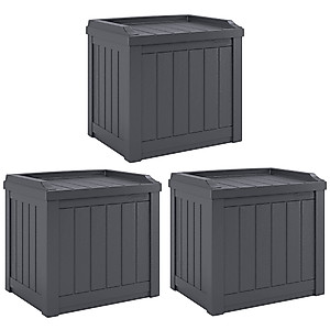 Suncast 22-Gallon Indoor or Outdoor Backyard Patio Small Storage Deck Box with Attractive Bench Seat and Reinforced Lid, Cyberspace (3 Pack)