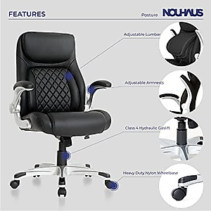 Nouhaus +Posture Ergonomic PU Leather Office Chair. Click5 Lumbar Support with FlipAdjust Armrests. Modern Executive Chair and Computer Desk Chair (Black)