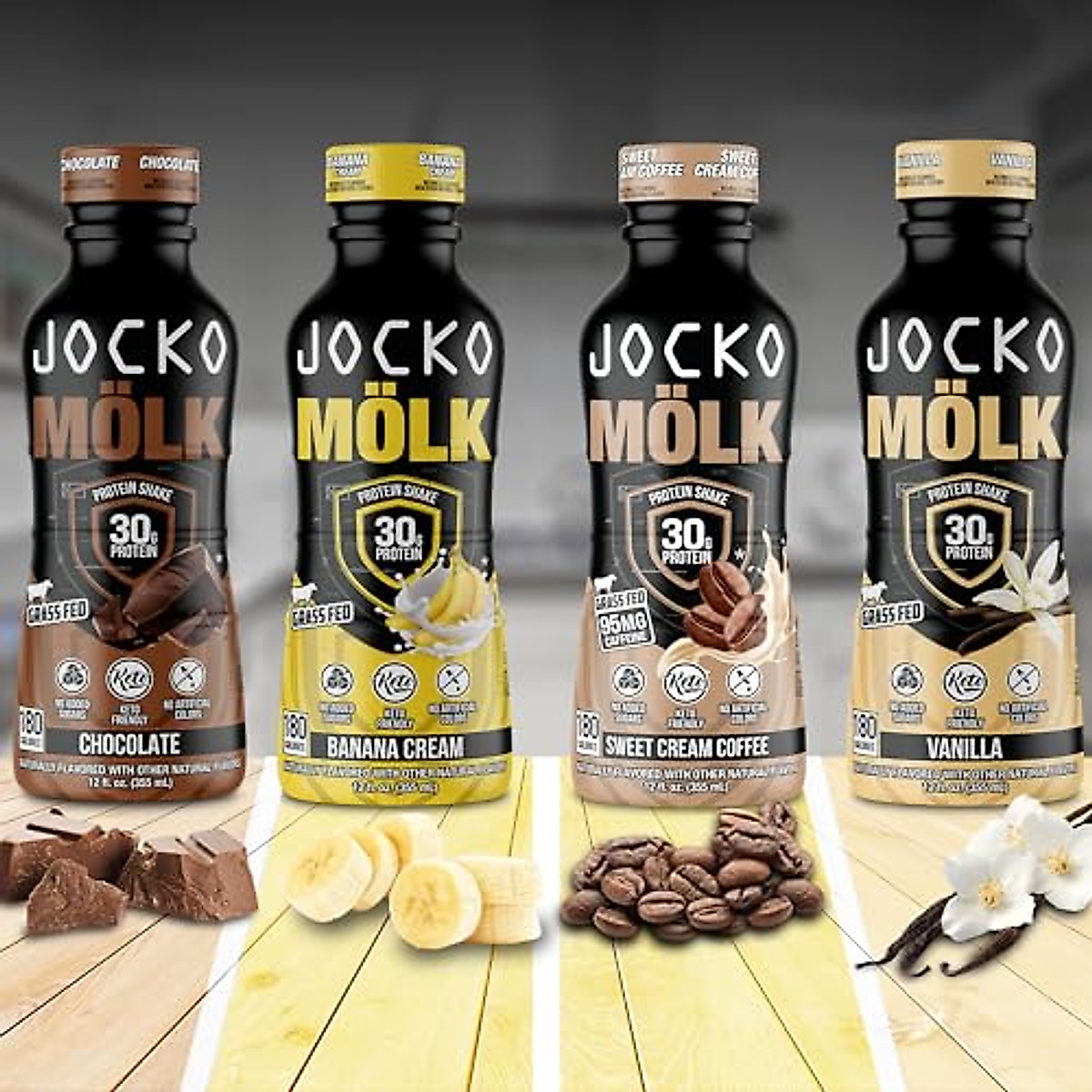 Jocko Mölk Protein Shakes – Naturally Flavored Protein Drinks, KETO Friendly, No Added Sugar, 30g Grass Fed Protein - Ready to Drink, 12 FL Oz, 12pk, Liquid (Vanilla)