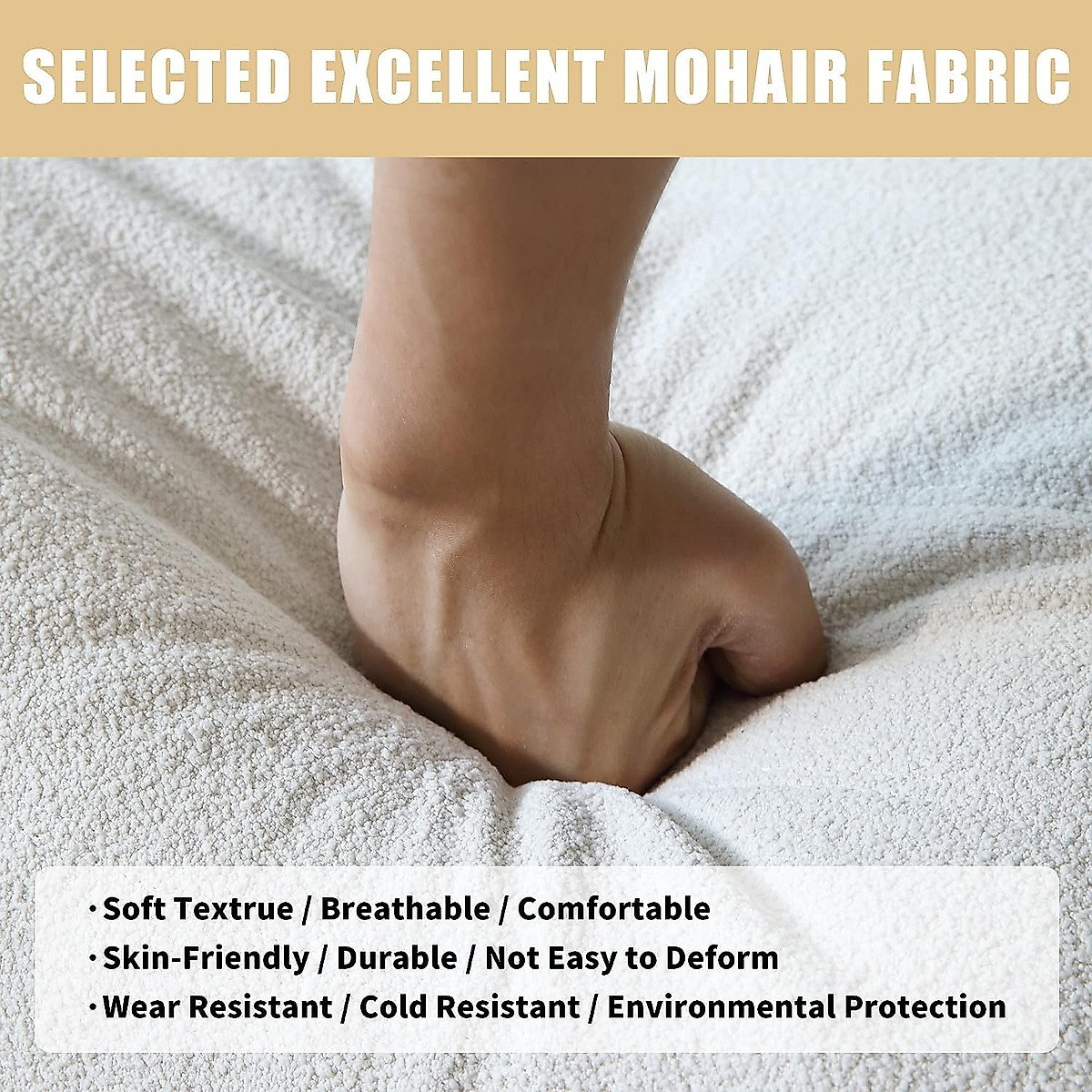 JACH 34" Comfy Lazy Floor Sofa Couch, Teddy Velvet Mohair Fireside Corner Bean Bag Chairs for Adults, Soft Lounge Foam-Filled Accent Single Chair for Living Room Bedroom Office Salon, Beige